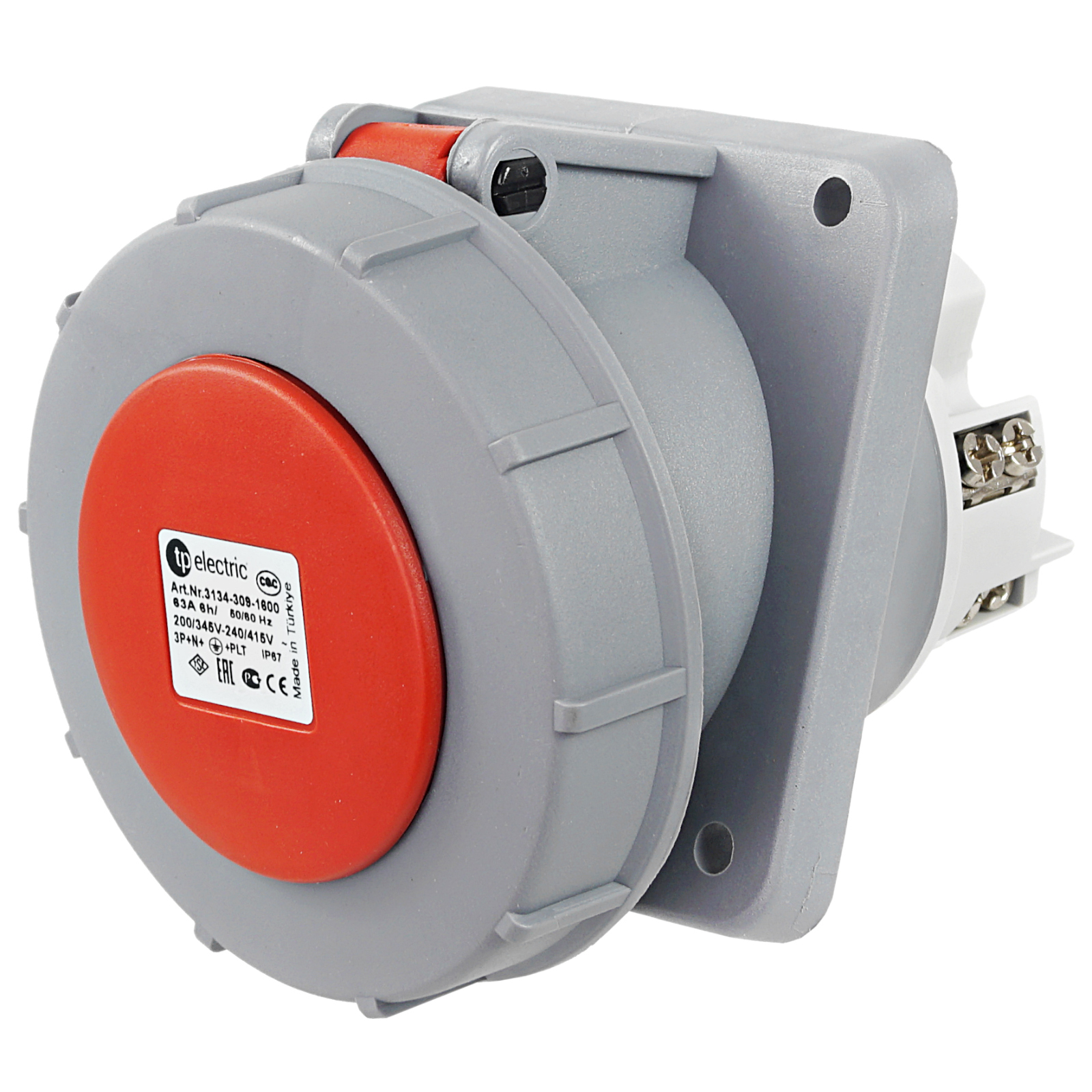 Prise CEE encastrée inclinée IP67 125A 5 pôles 3P-N-E-P 415V | Kayoo France