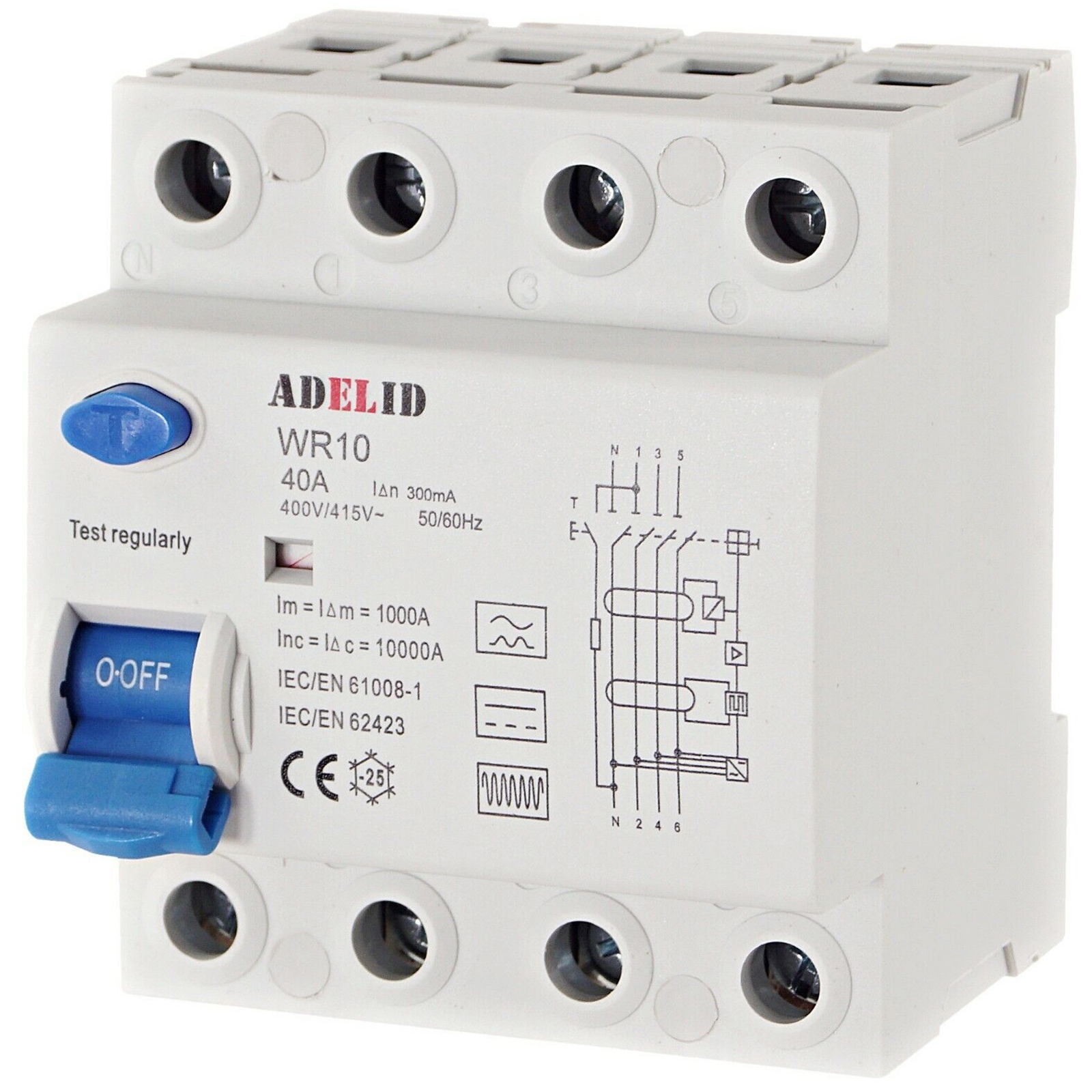 Interrupteur différentiel RCD Type B 40A 300mA 10kA 4 pôles Sensible à ...