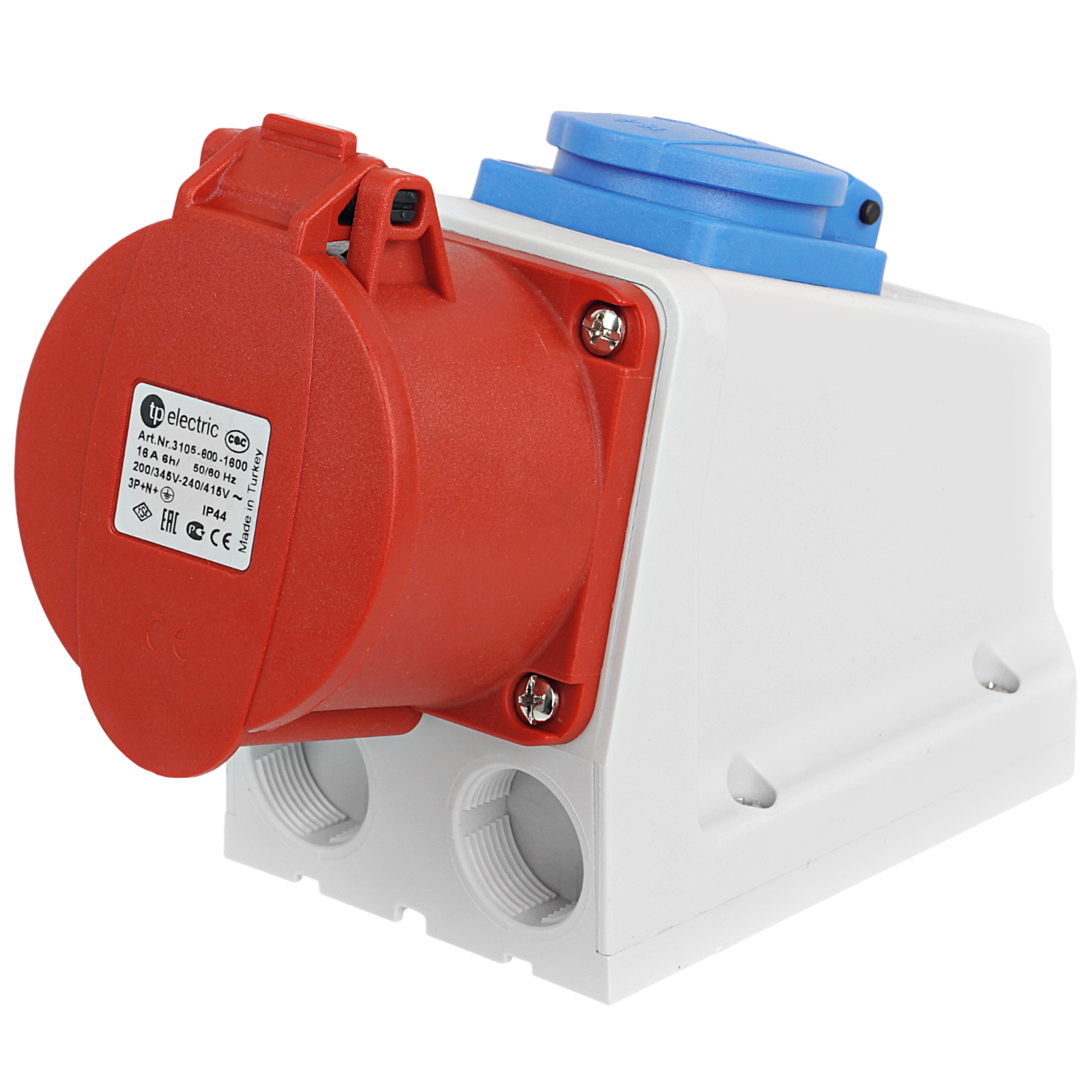 Kombi Wandsteckdose CEE 16A 415V 5-polig 230V Schuko Aufputz IP44