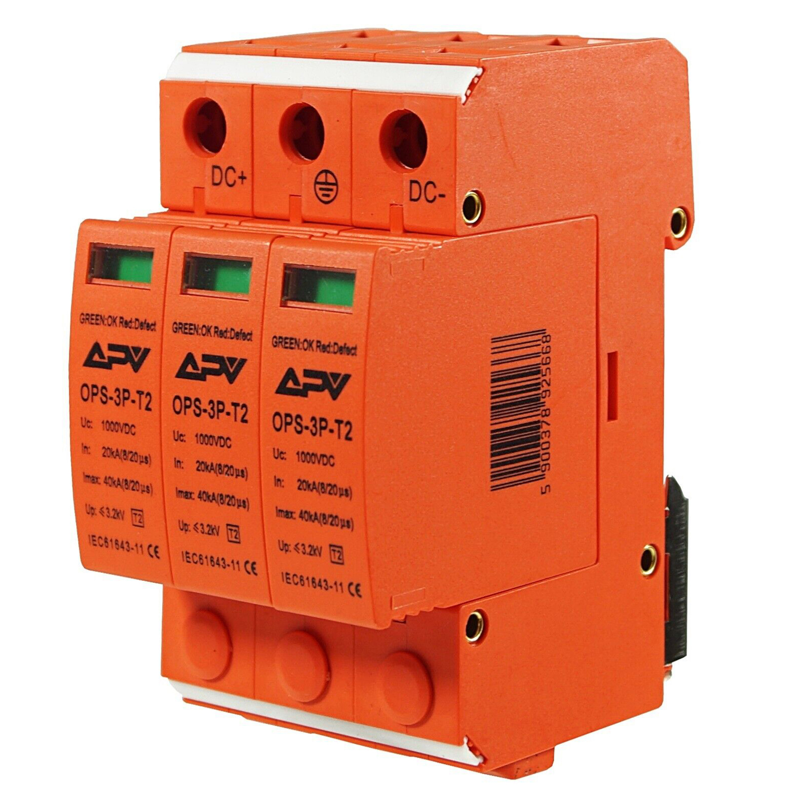 Parafoudre C (T2) 3 pôles 1000V DC 40kA PV | Kayoo France